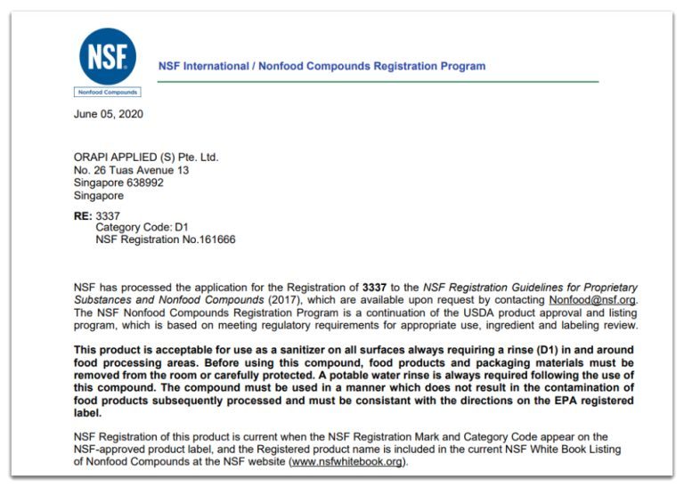 Understanding NSF Certification Category Codes | ORAPI Asia